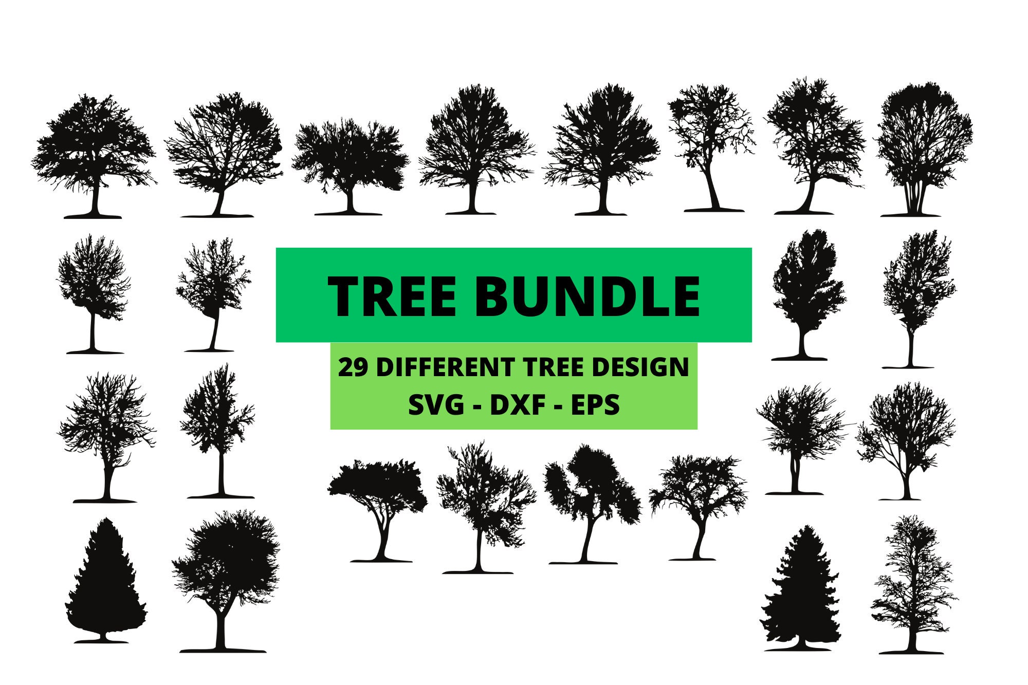 TREE SVG BUNDLE, Tree Silhouette Bundle, Tree Cut Files, Vector Art ...