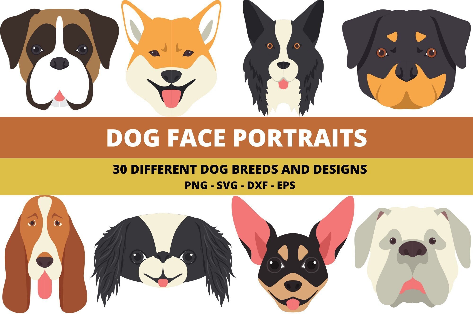 Dog Face Portrait Bundle 30 Dog Breeds High Quality Vector Art Svg Dxf ...