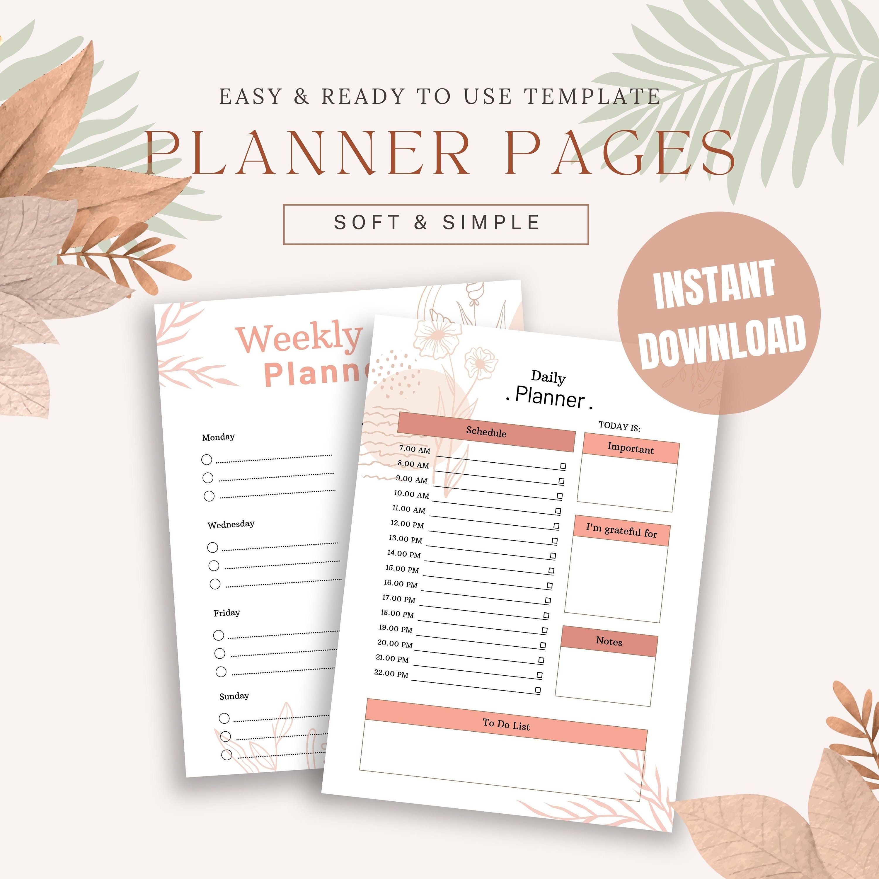 Boho Pink Printable Planner Pages Daily & Weekly Undated A4 PDF Instant ...