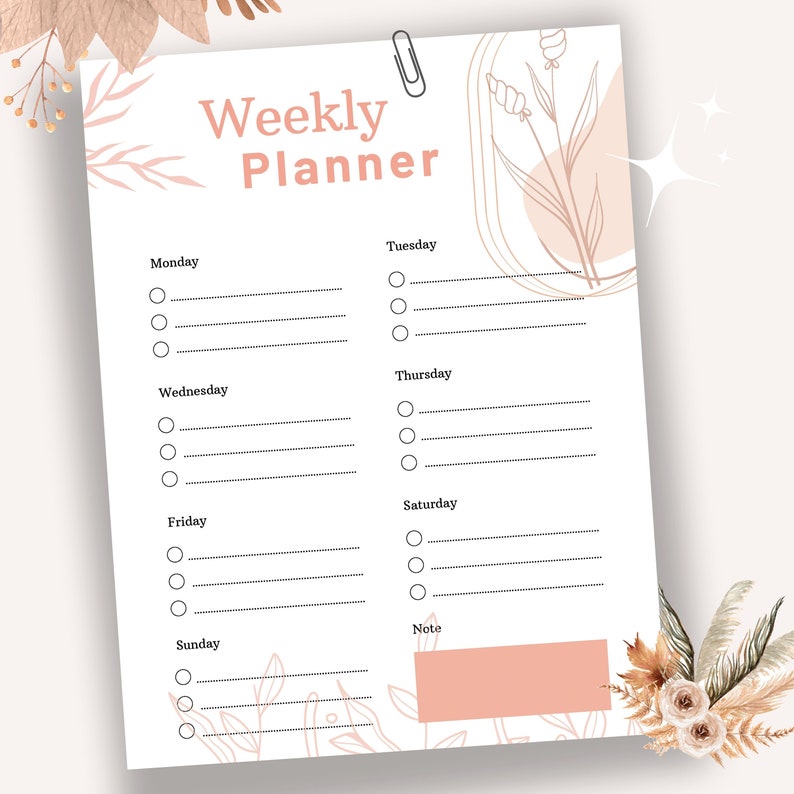 Boho Pink Printable Planner Pages Daily & Weekly Undated A4 PDF Instant ...