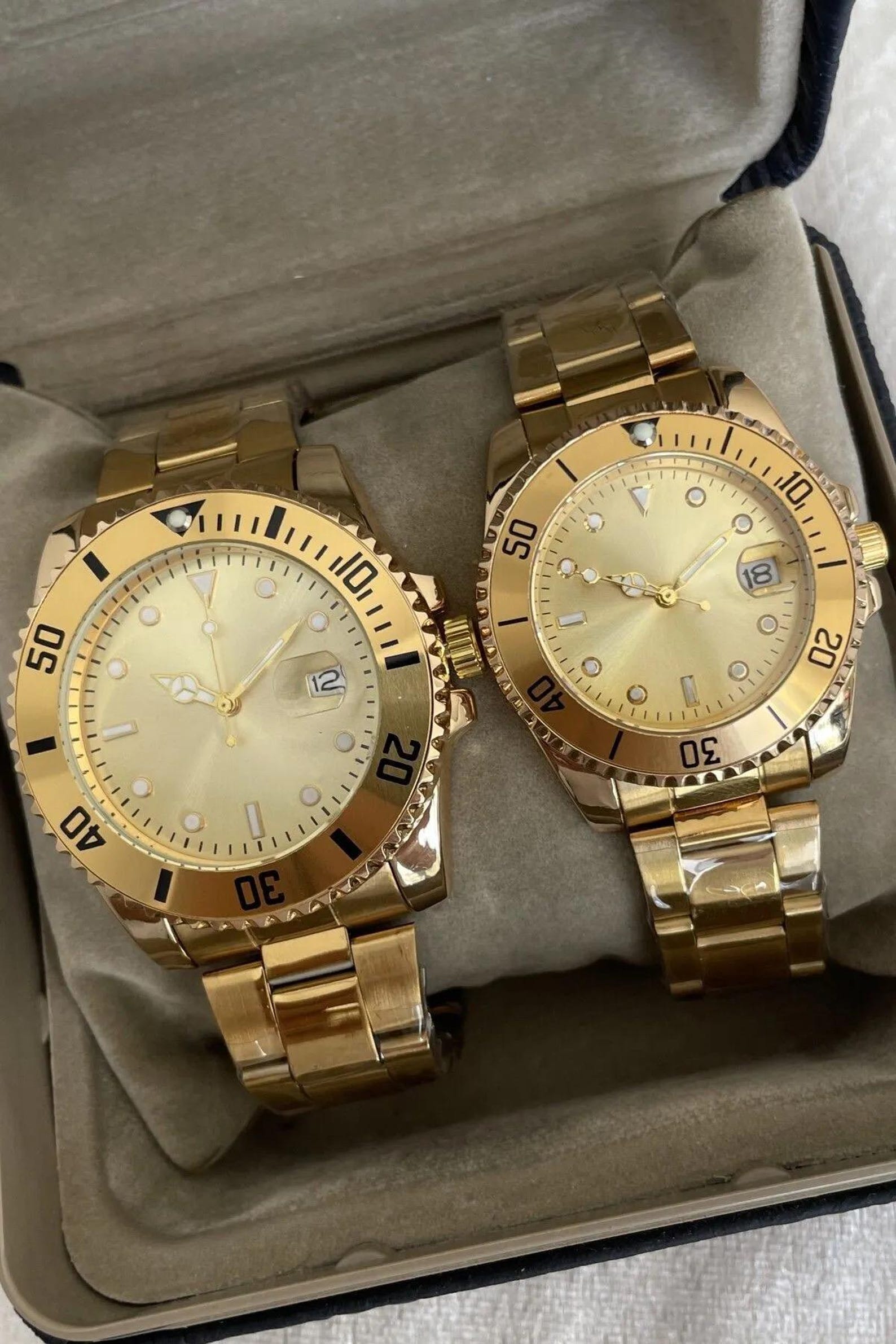 Gold-tone His & Hers Matching Watch Set – Quartz Luxury Couple Watches ...