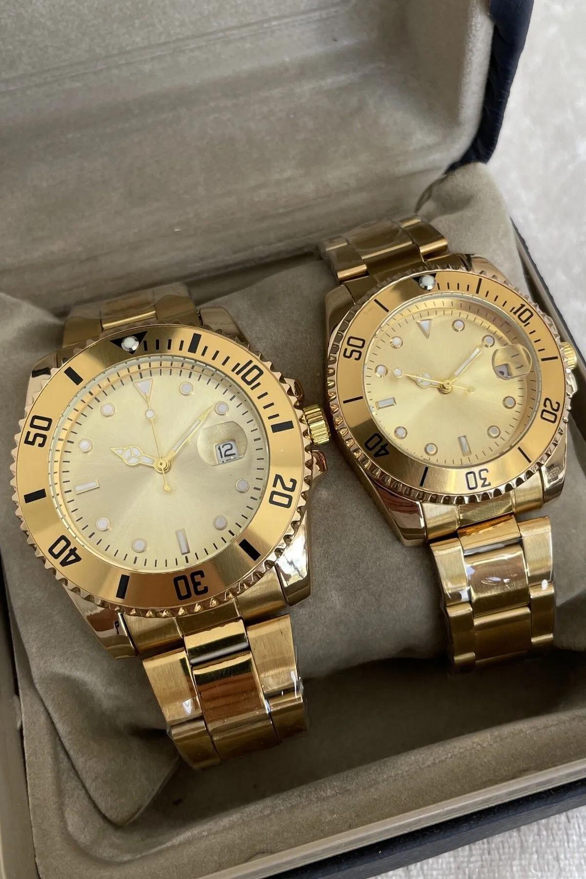 Gold-tone His & Hers Matching Watch Set – Quartz Luxury Couple Watches ...