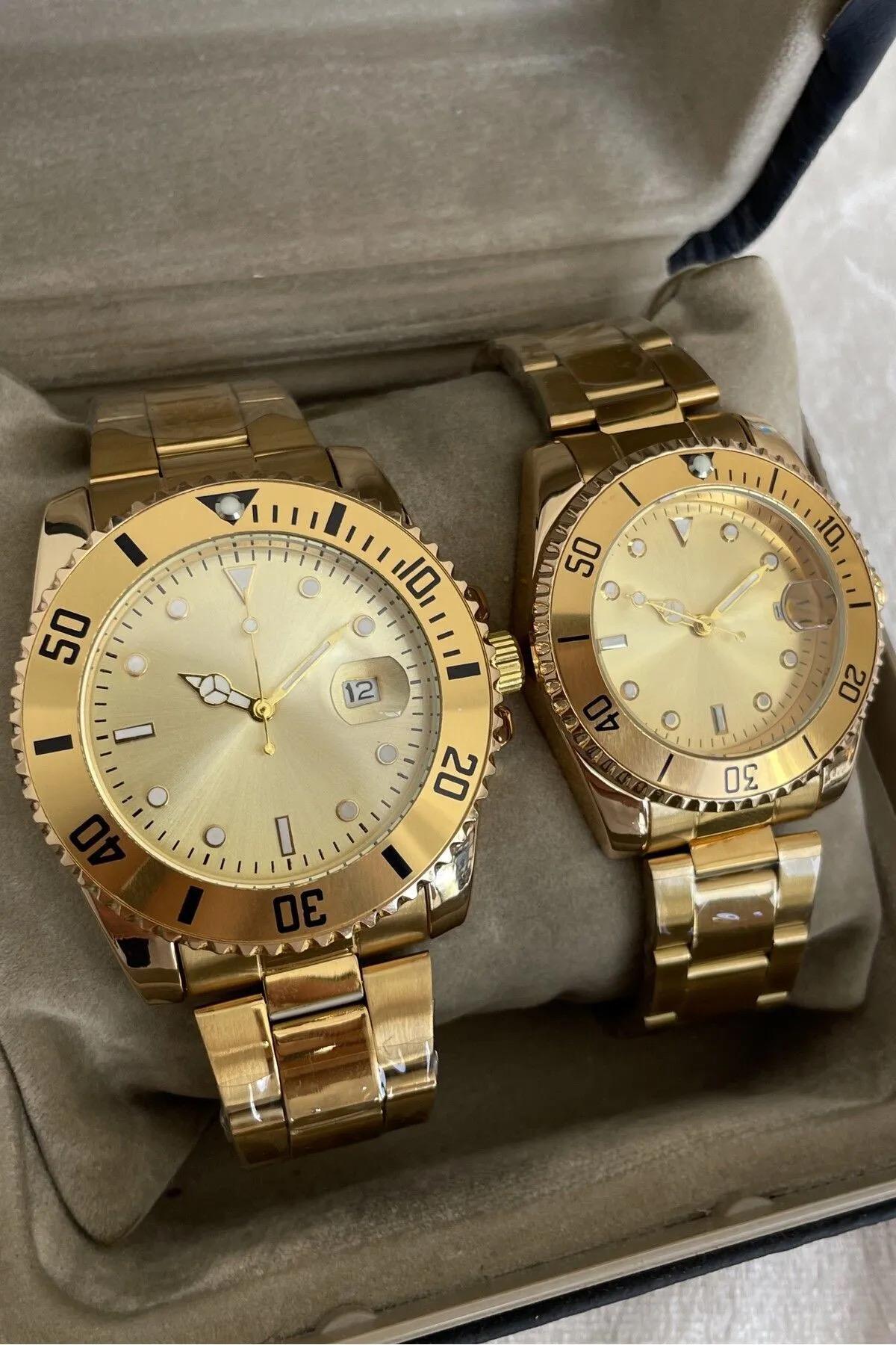 Gold-tone His & Hers Matching Watch Set – Quartz Luxury Couple Watches ...