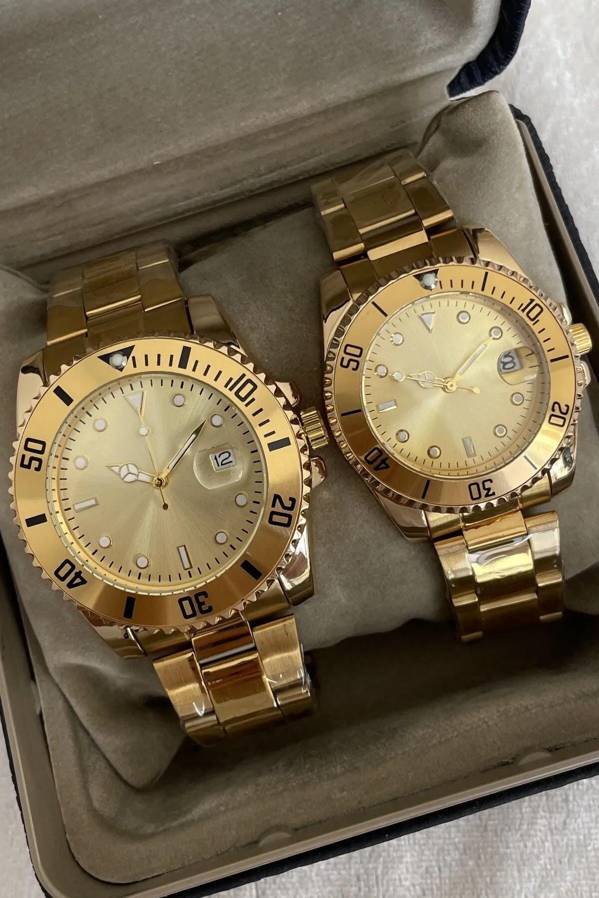 Gold-tone His & Hers Matching Watch Set – Quartz Luxury Couple Watches ...