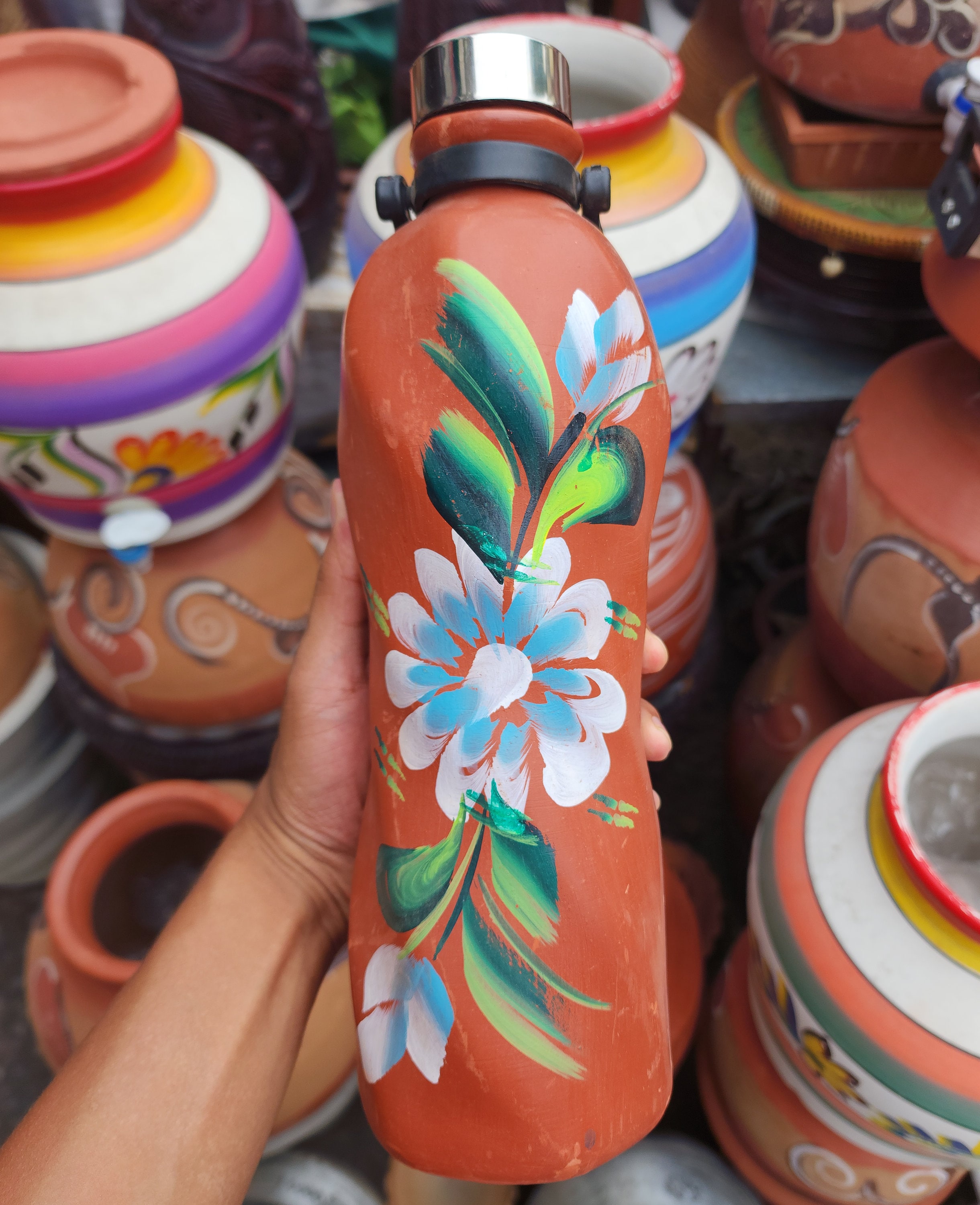 Handmade Clay Water Bottle, 1L/ 100 % Eco Friendly Earthen Water ...