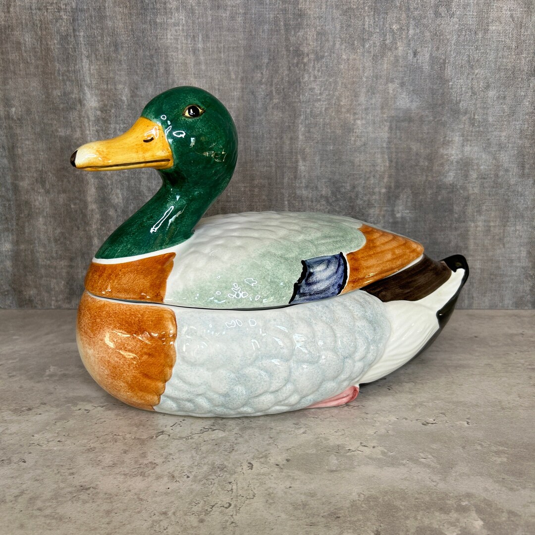 VINTAGE 1980s Neiman Marcus Mallard Duck Soup Tureen Hand Painted Made ...