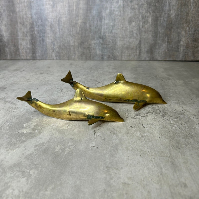 VINTAGE Brass Dolphin Figurines Set of 2 Boho Home Bookshelf Decor ...