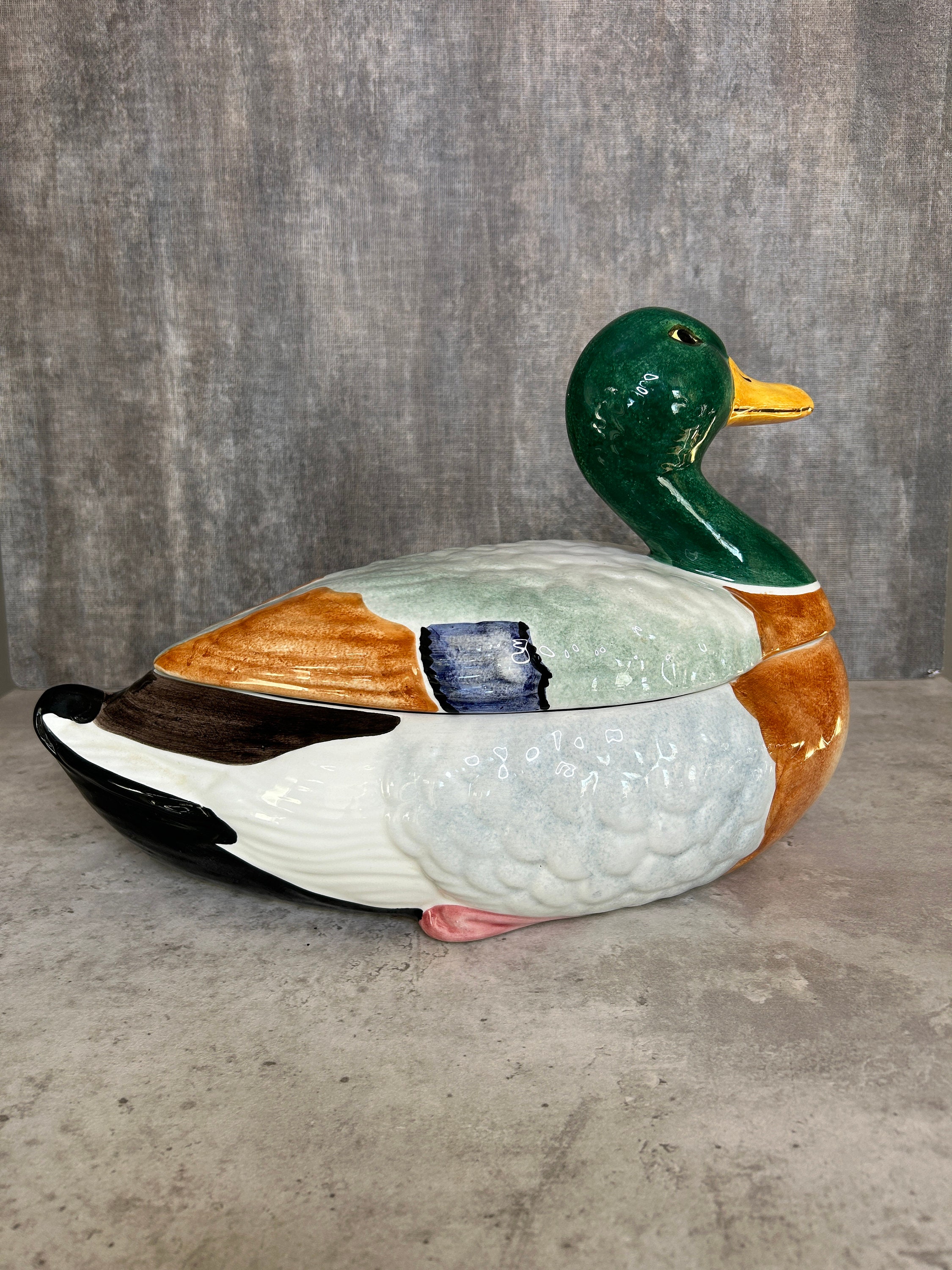 VINTAGE 1980s Neiman Marcus Mallard Duck Soup Tureen Hand Painted Made ...