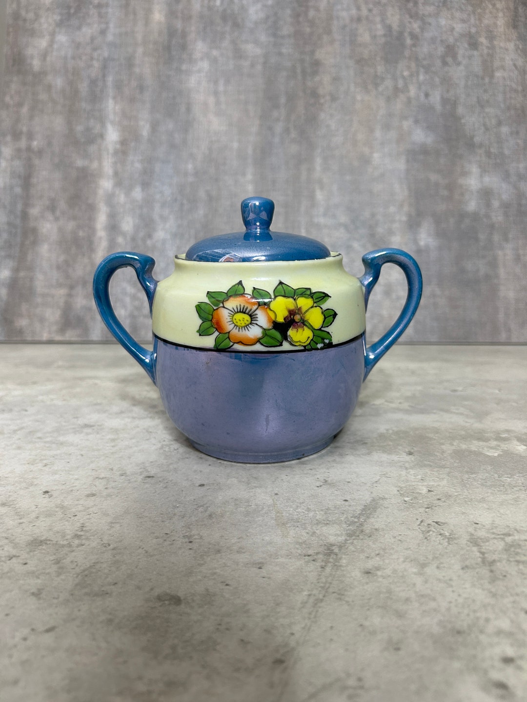 VINTAGE Lusterware Porcelain Sugar Bowl With Lid Floral Motif Boho Home ...