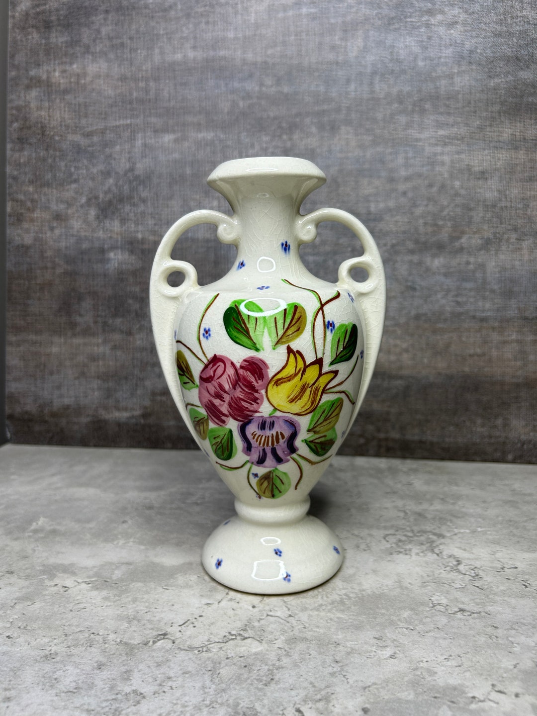 VINTAGE Hand Painted Floral Vase Urn Genuine Porcelain - Etsy