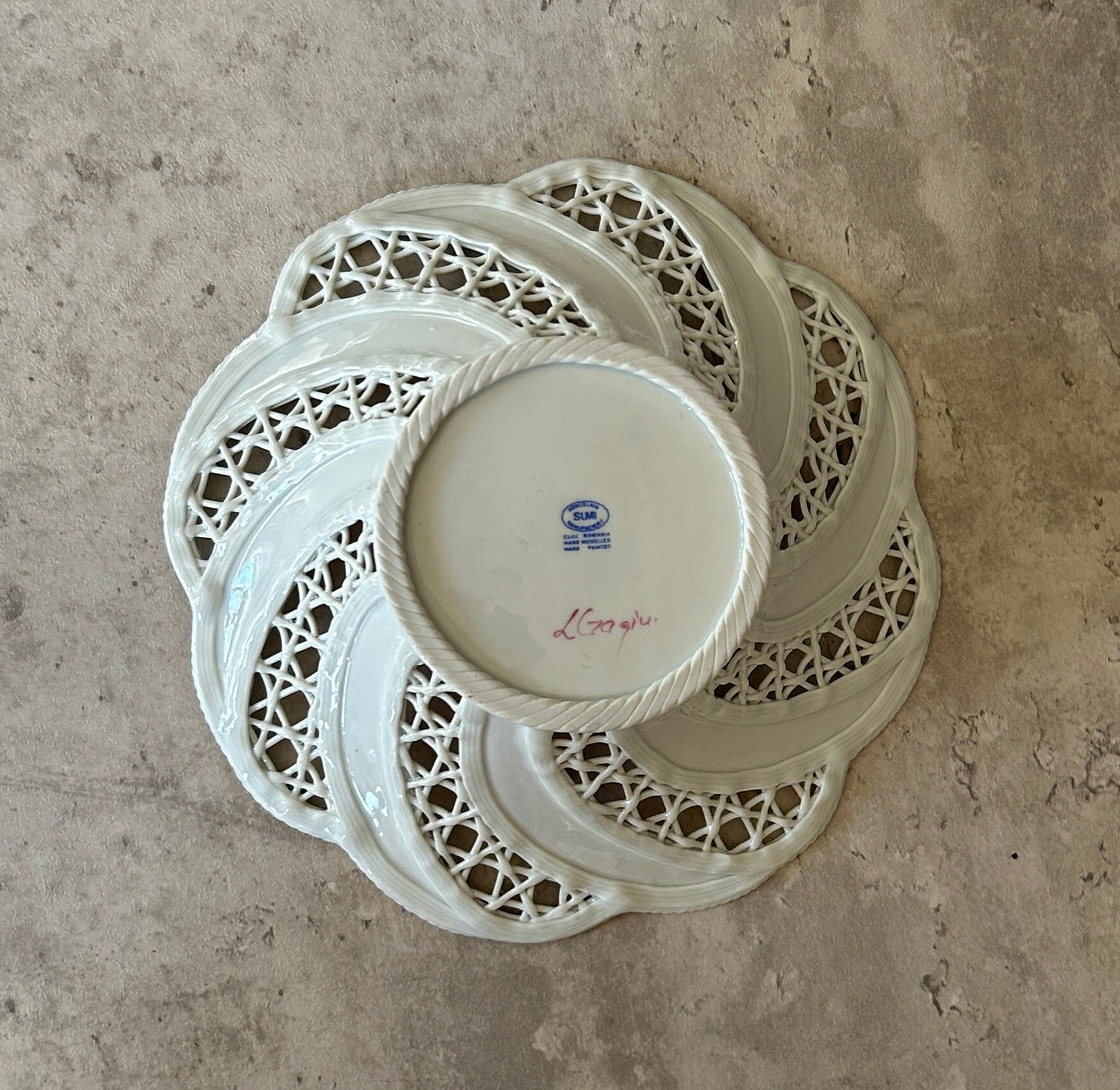 VINTAGE 1970s Sumi Porcelain Basket Weave Bowl Floral Trinket Dish ...