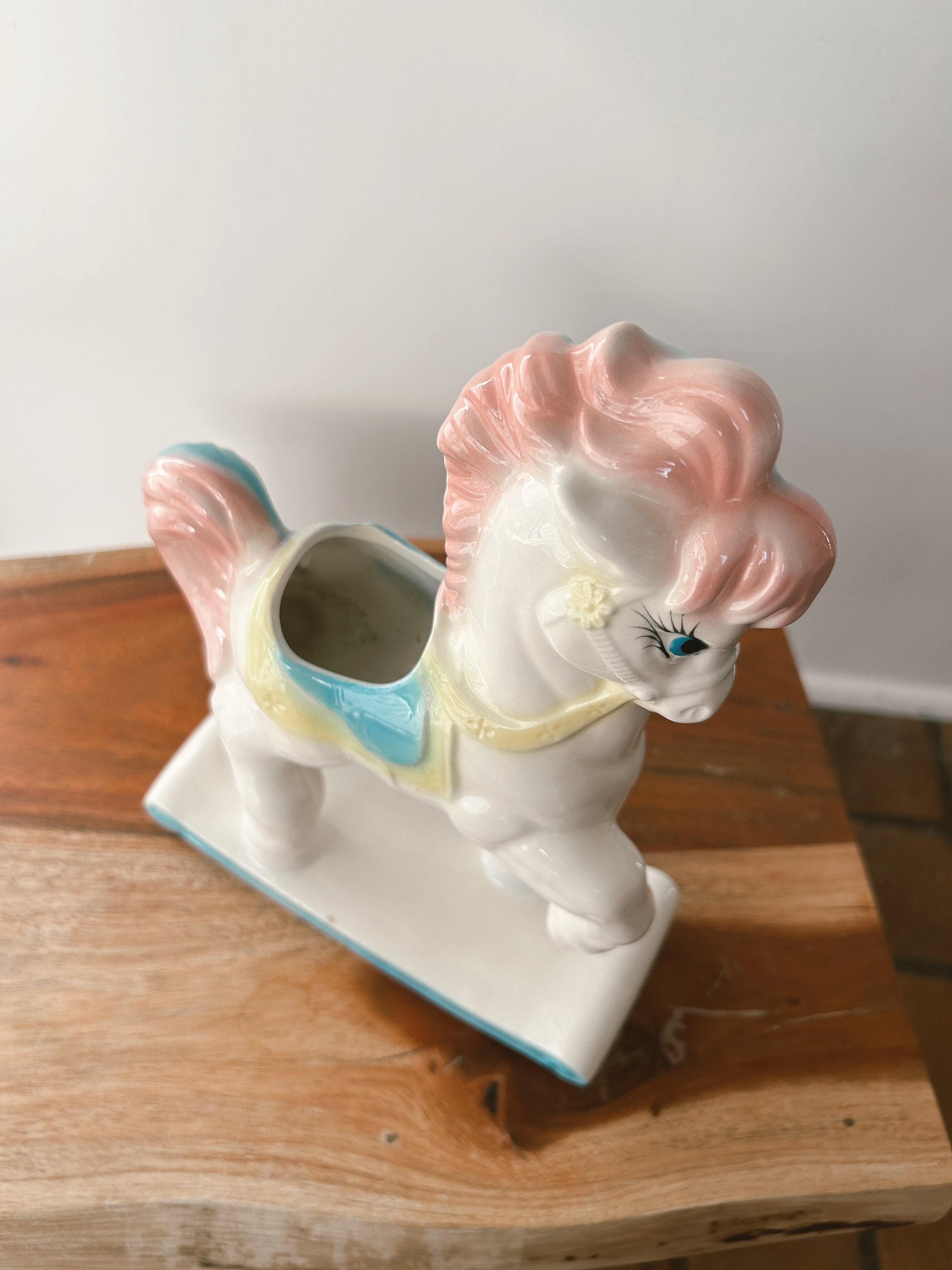 VINTAGE Ceramic Rocking Horse Planter Coquette Room Decor Whimsical ...