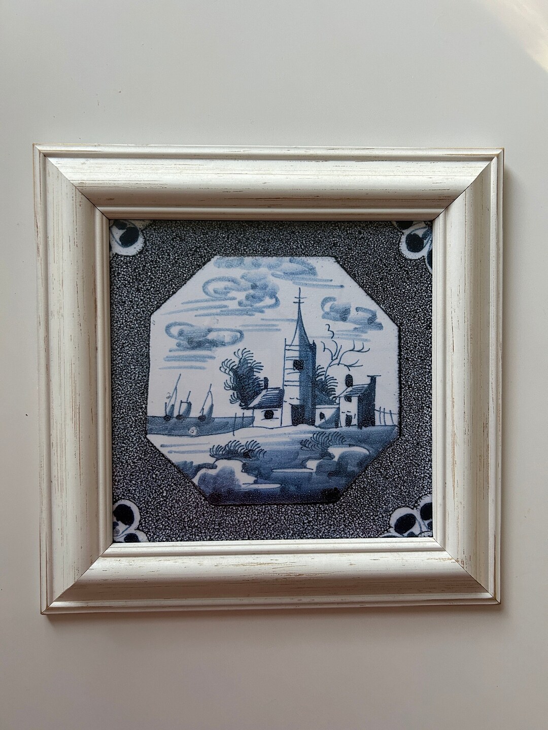 VINTAGE Framed Delft Tile Antique Wall Art Grandmillennial Home Decor ...