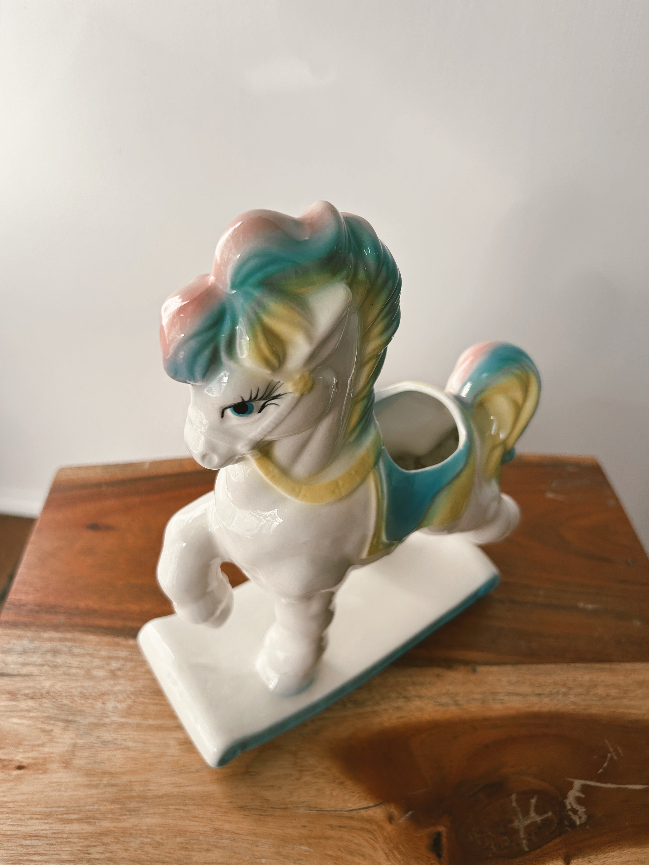 VINTAGE Ceramic Rocking Horse Planter Coquette Room Decor Whimsical ...