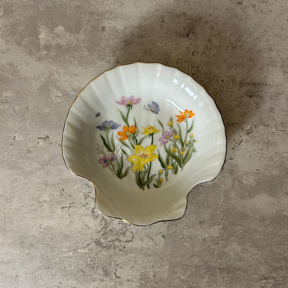 VINTAGE Ben Rickert Japan Floral Beauty Shell Trinket Dish Soap Dish ...