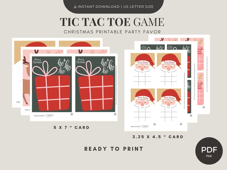Printable Christmas Party Game, Merry Christmas Party Favor Tic Tac Toe ...