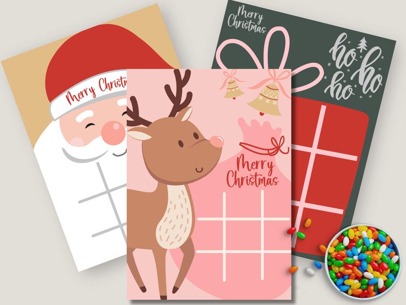 Printable Christmas Party Game, Merry Christmas Party Favor Tic Tac Toe ...