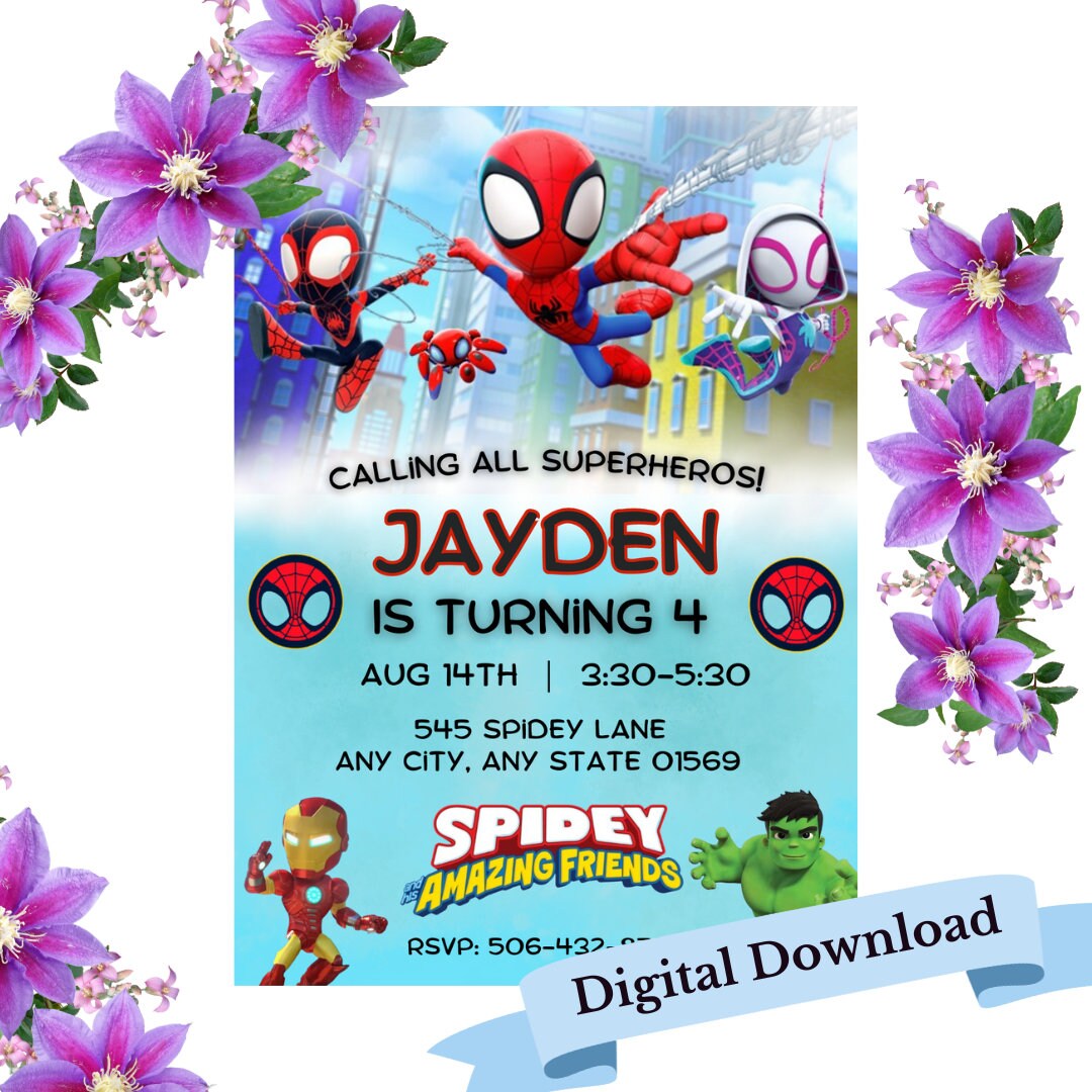 Spidey & Friends Birthday Party Invite - Digital Download - Spiderman ...