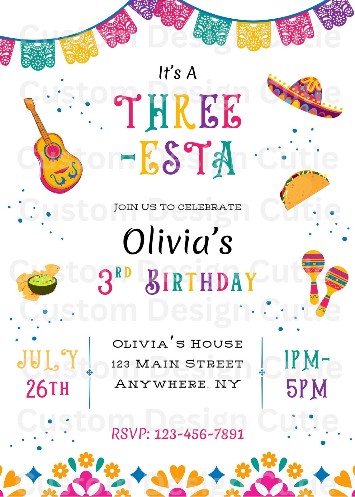 Three-esta Birthday Invitation, 3rd Birthday Party, Fiesta, Digital ...