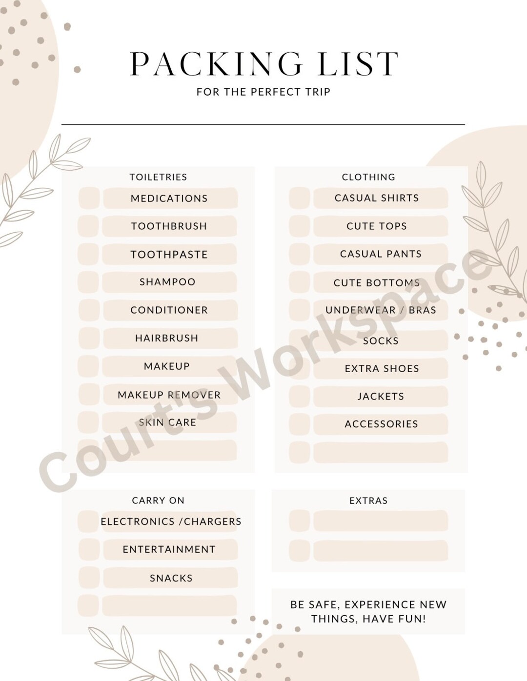 Downloadable Digital Packing List - Etsy Canada