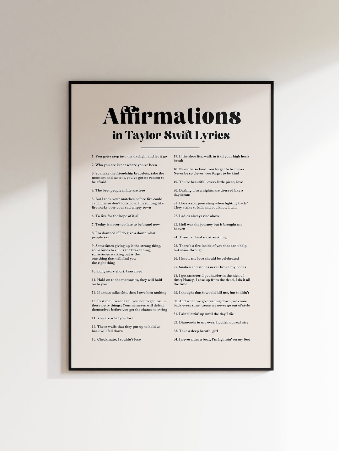 Taylor Swift Affirmations, Taylor Swift Lyric Poster, Taylor Swift ...