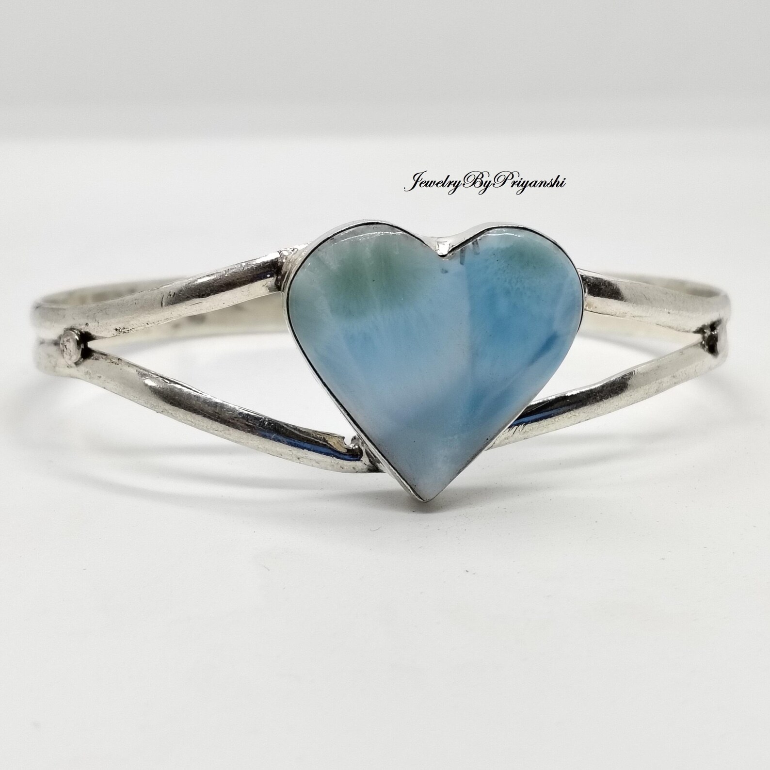 Heart Larimar Bangle: Sterling Silver Gemstone Jewelry - Etsy