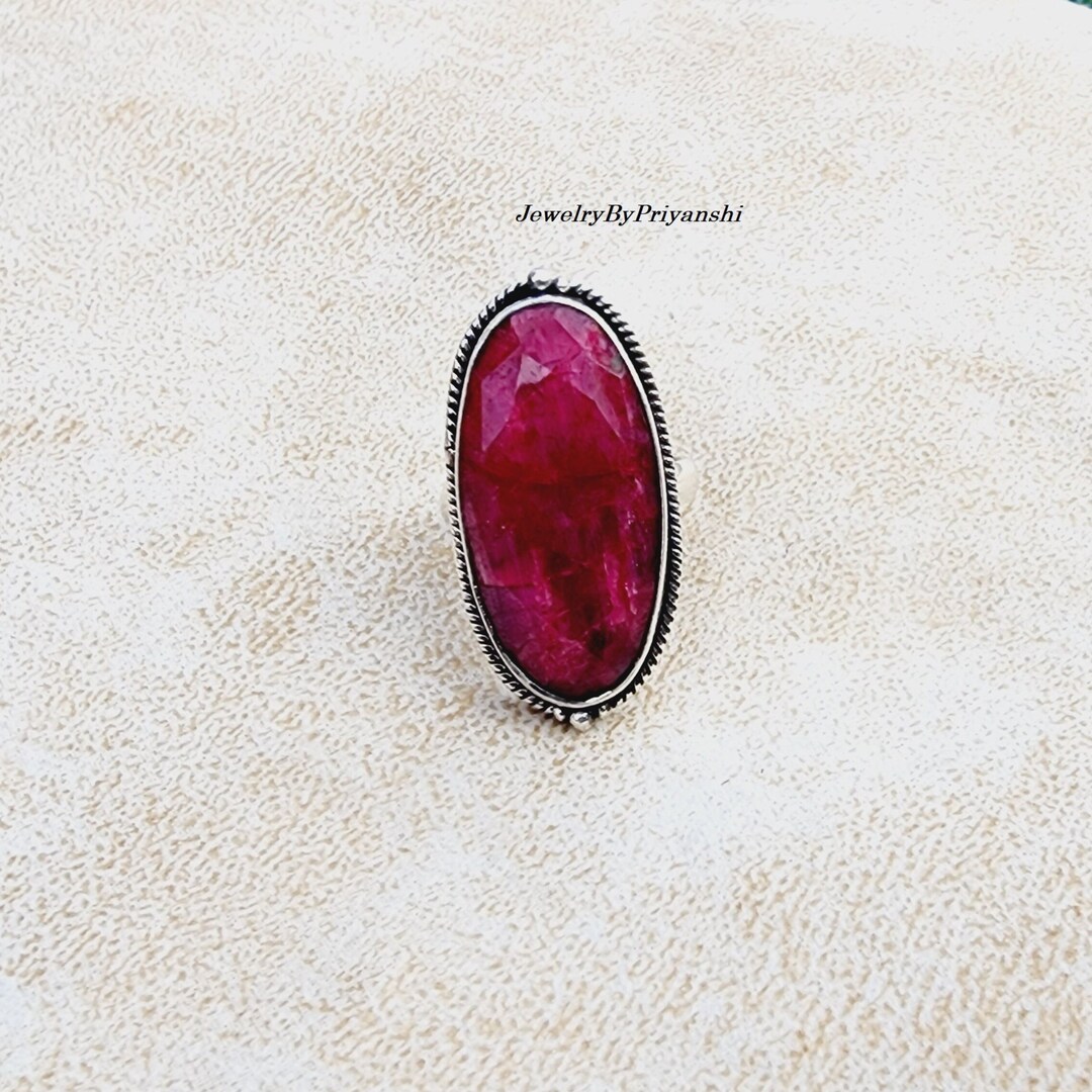 Large Raw Ruby Ring, Beautiful Ruby Ring, 925 Sterling Silver Ring ...