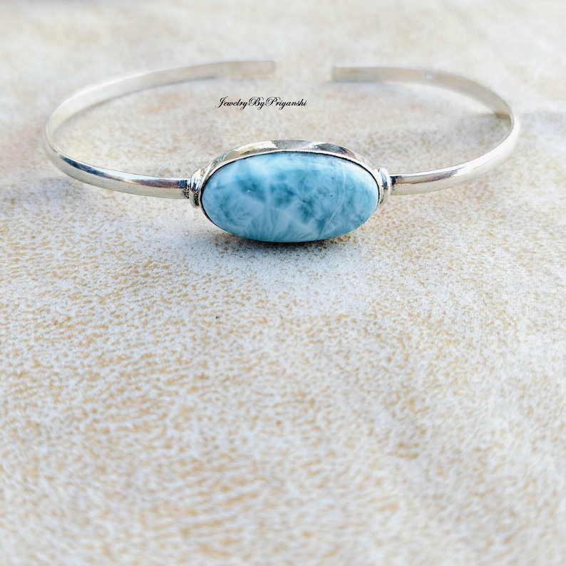 Larimar Gemstone Bangle: Handmade 925 Sterling Silver Jewelry - Etsy