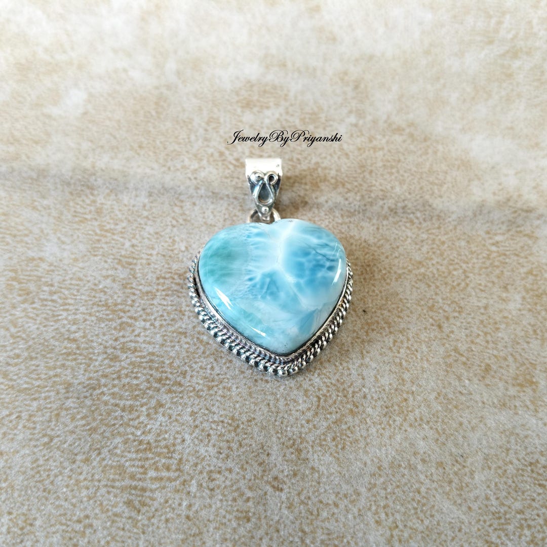Handmade Larimar Heart Pendant: 925 Sterling Silver Designer Jewelry - Etsy