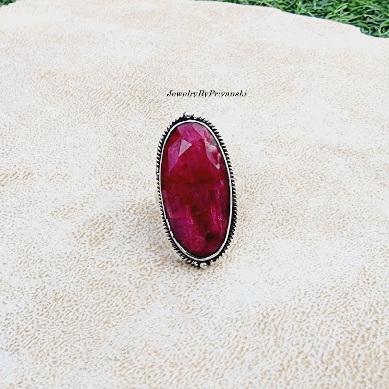 Large Raw Ruby Ring, Beautiful Ruby Ring, 925 Sterling Silver Ring ...