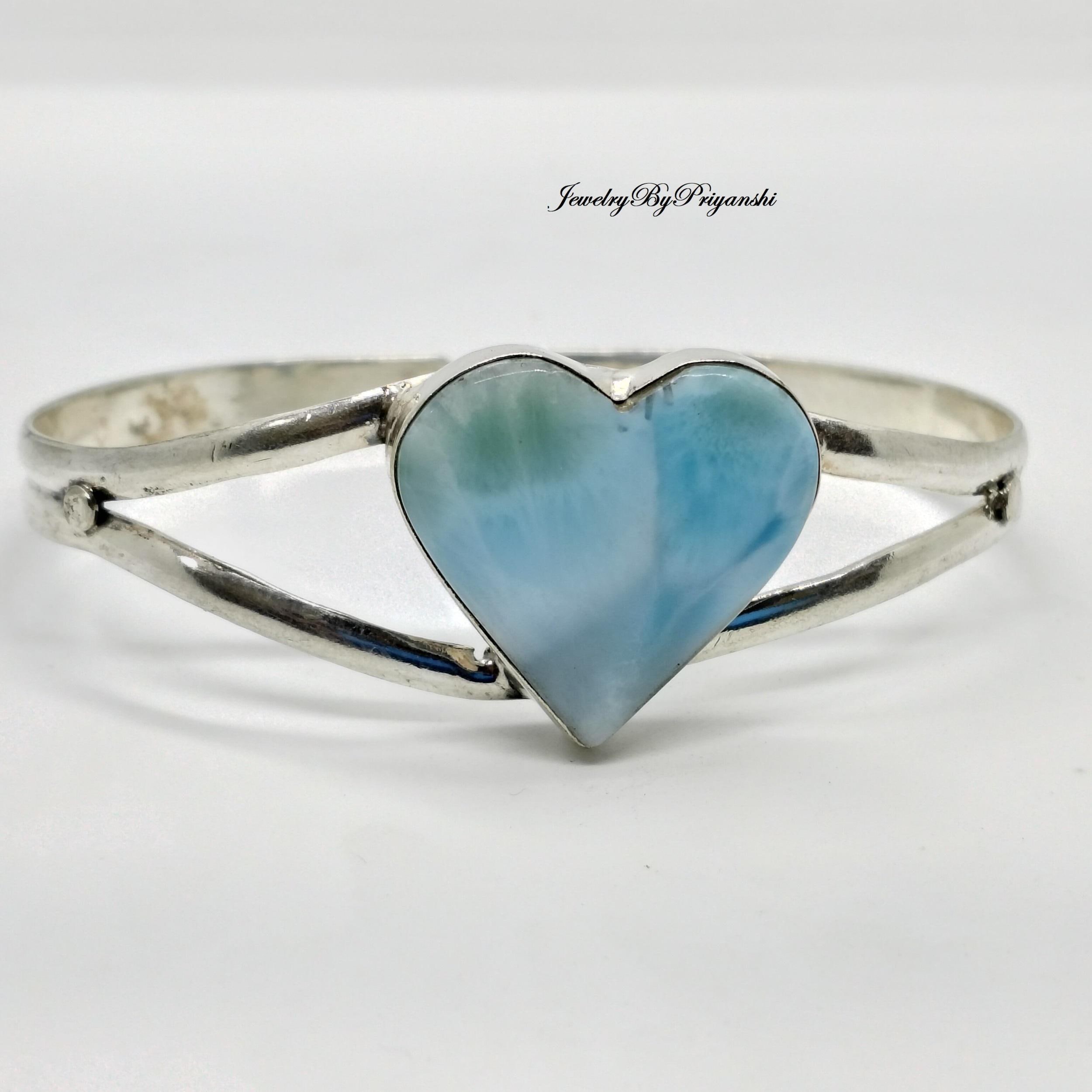 Heart Larimar Bangle: Sterling Silver Gemstone Jewelry - Etsy