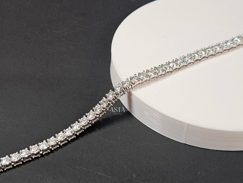 Round Lab Grown Diamond Tennis Necklace, 14ct Solid Gold Necklace for ...