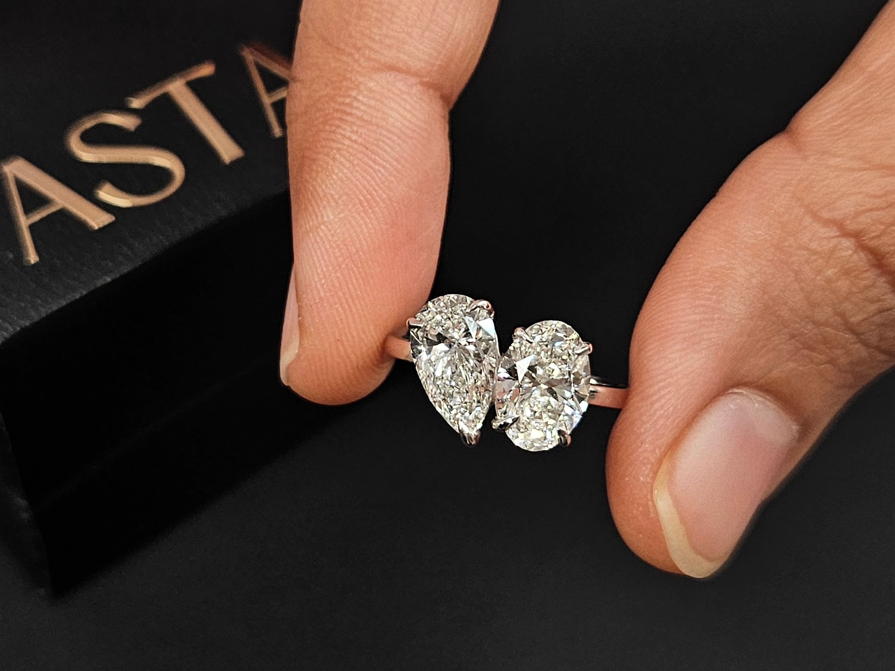 Toi Et Moi Oval Pear Cut Lab Grown Diamond Proposal Ring, Two Stone ...