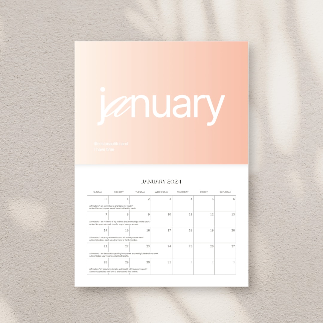 Elegant and Minimalist Affirmation Vision Board Calendar 2024 for Self ...