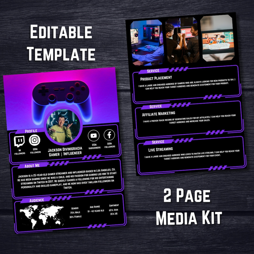 2 Page Media Kit & Rate Card, Gamer Media Kit, Influencer, Content ...