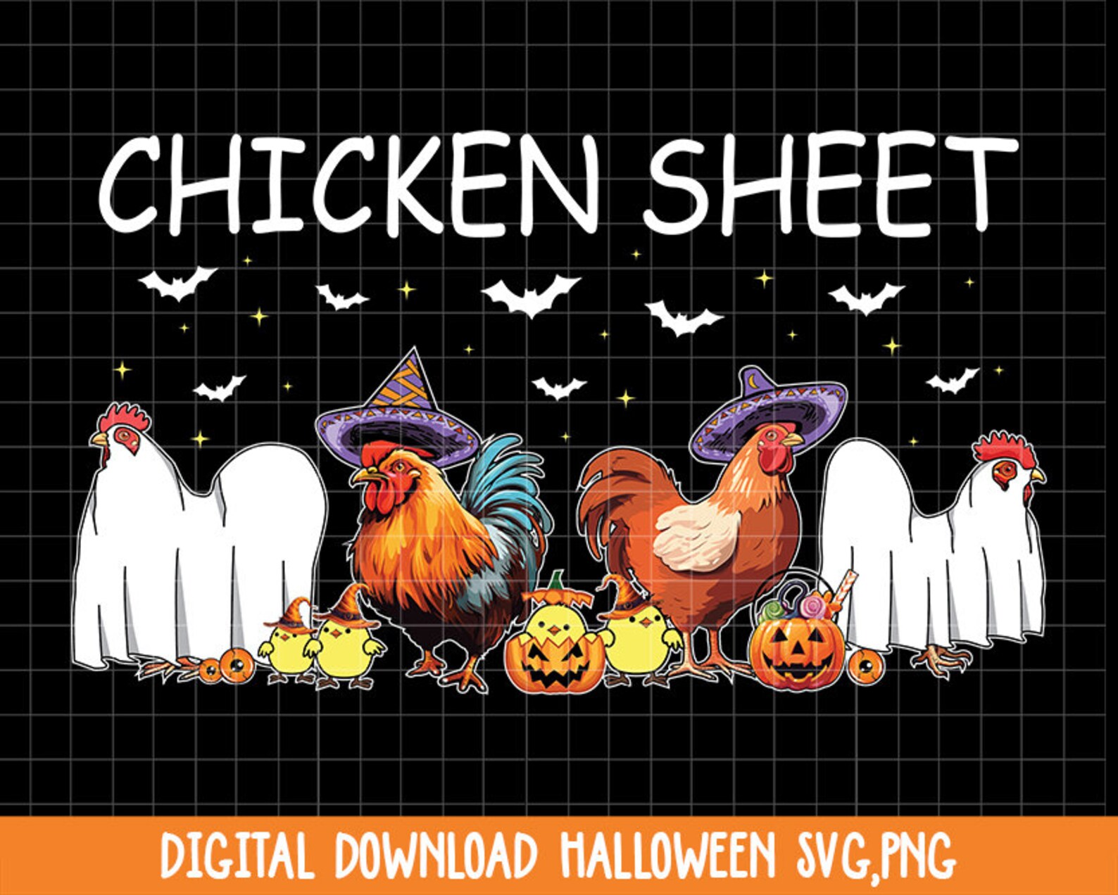 Chicken Sheet Pngsvg Ghost Chickens Png Halloween Chickens - Etsy