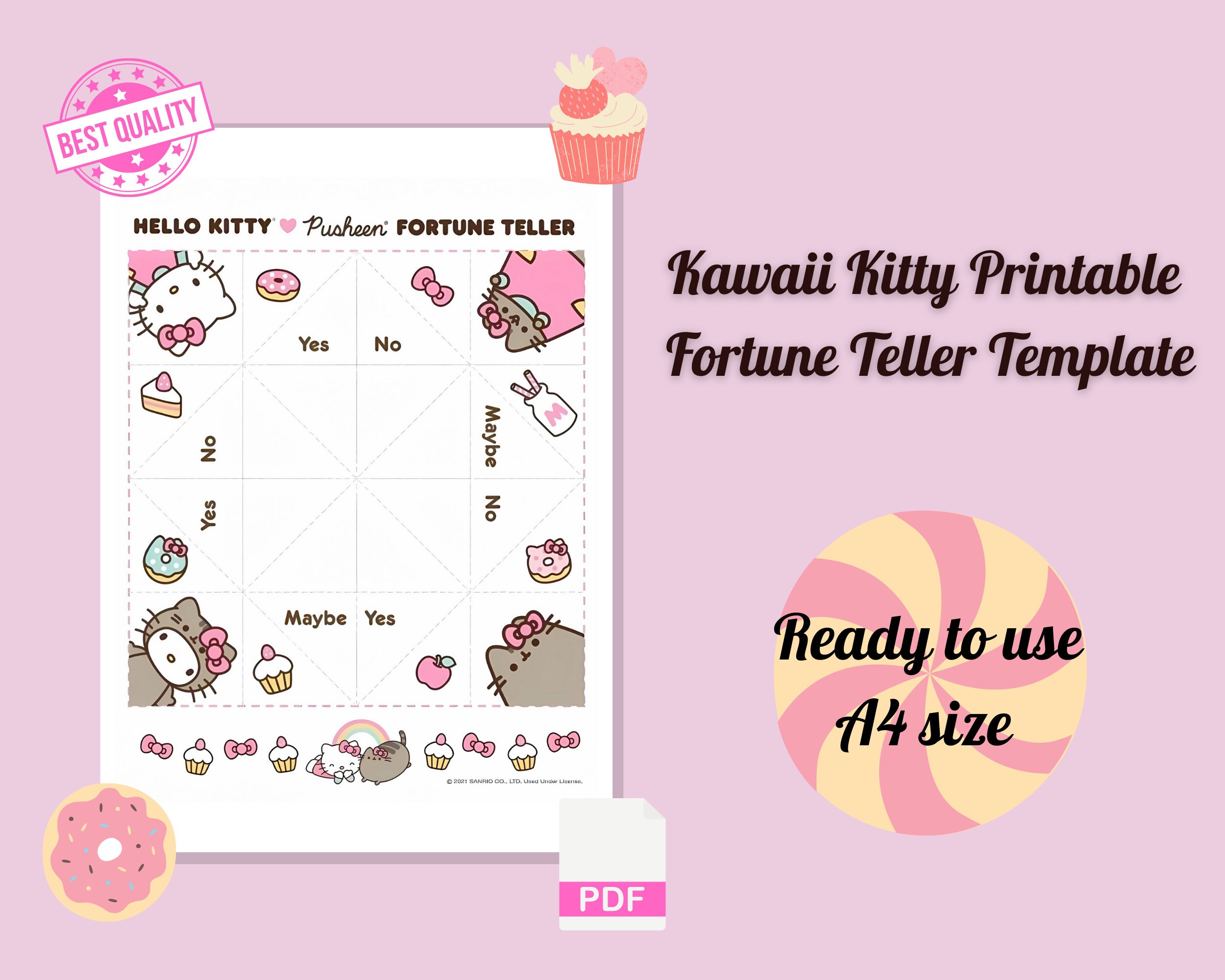 H-ello Kawaii Kitty Printable Fortune Teller Template Paper A4 Size ...