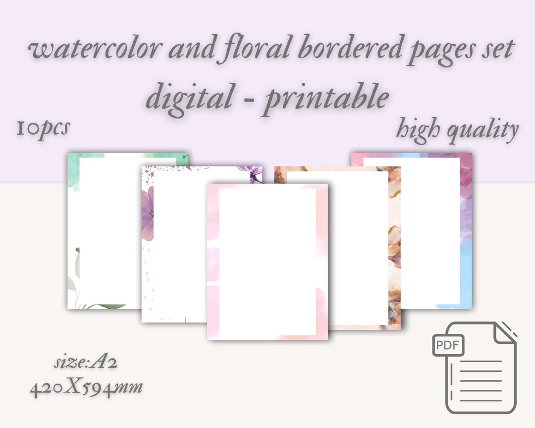 Printable Digital Watercolor Floral Designed Bordered Pages A2420x594mm ...