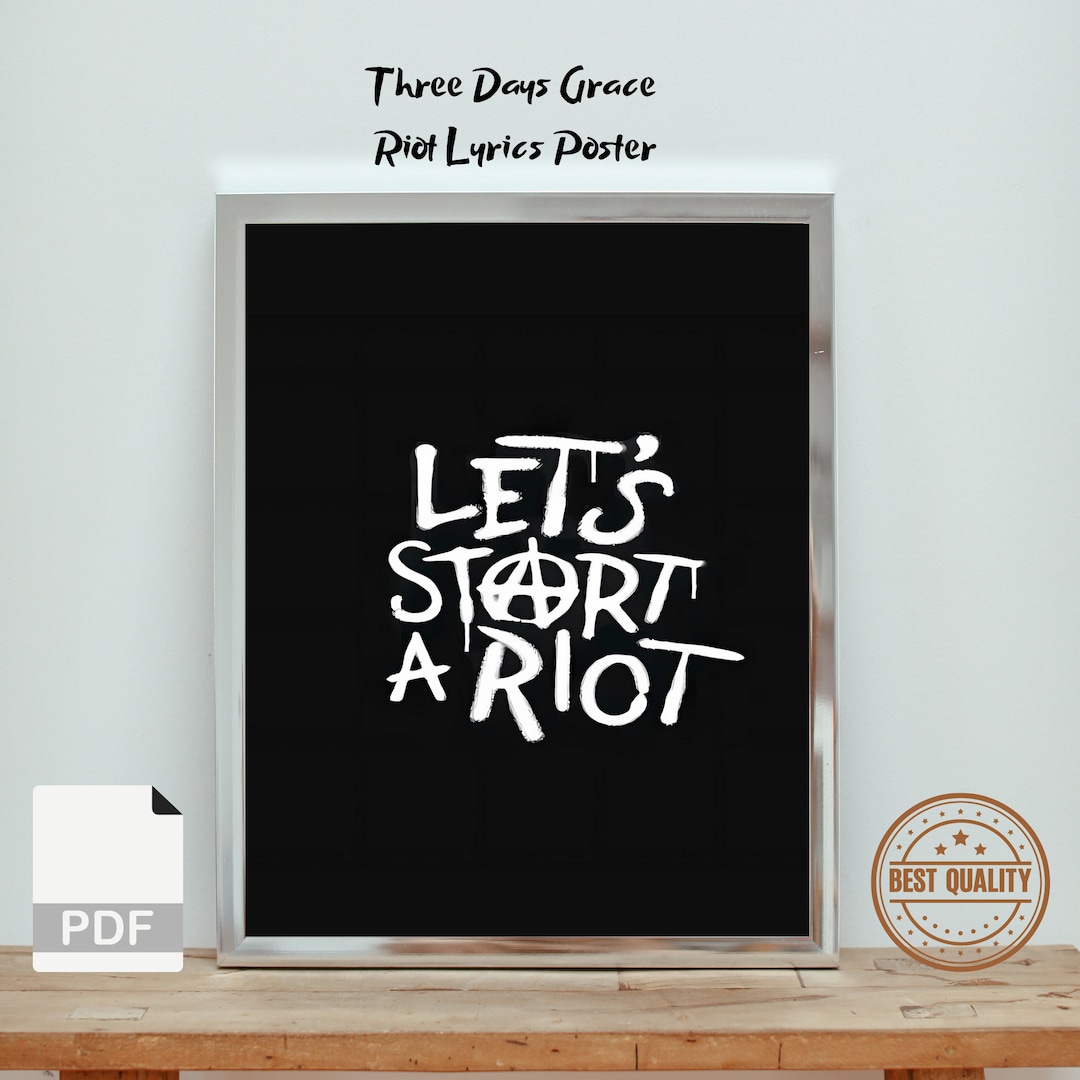 Three Days Grace Riot Lyrics Poster Digital Product High Quality ...