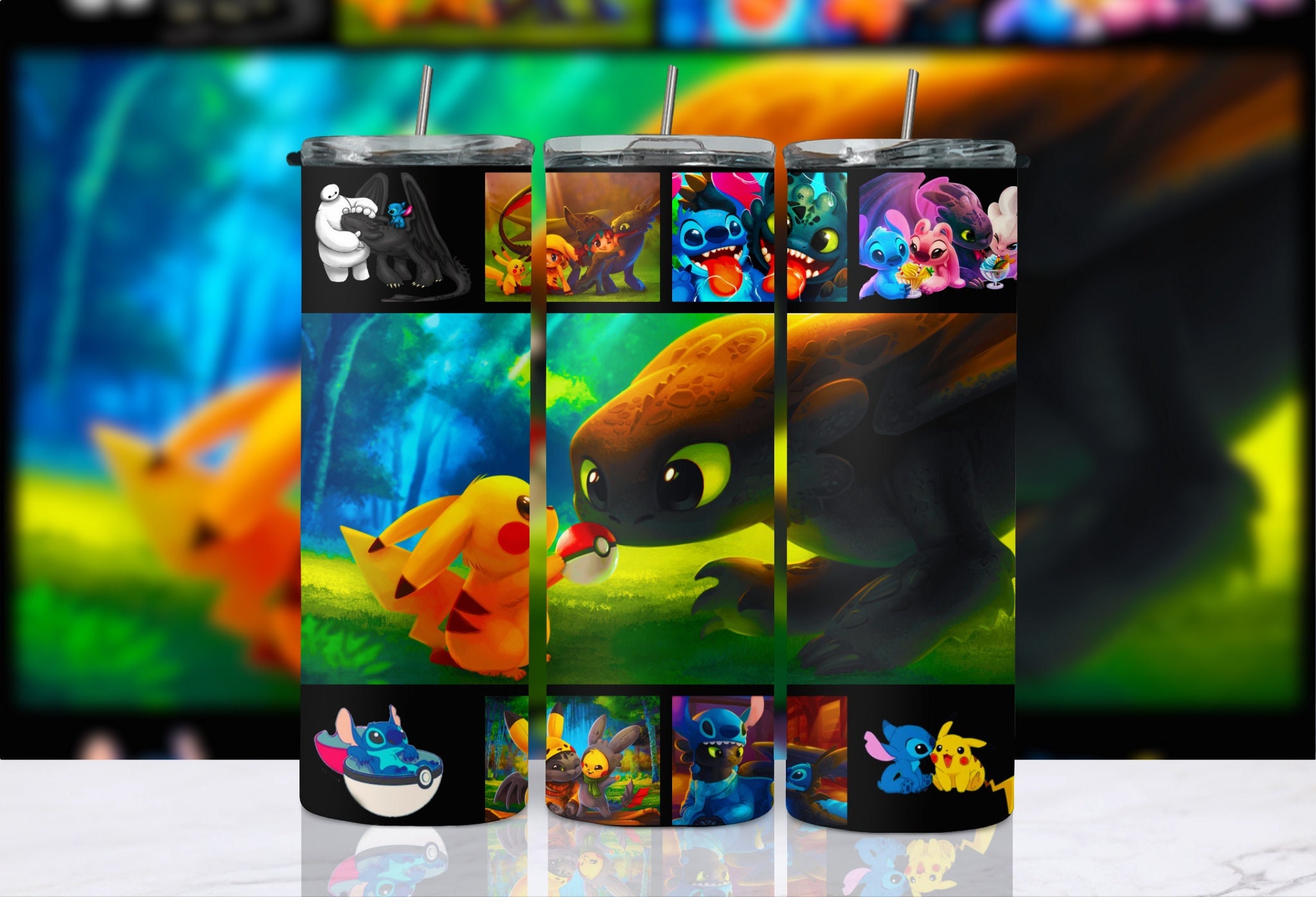 Stitch Toothless & Pikachu Friends Movie Best Seller 20oz - Etsy