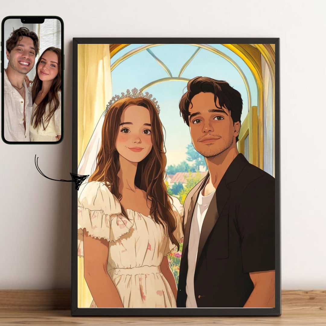 Custom Ghibli-style Portrait Poster Couple Portrait Custom Anime ...