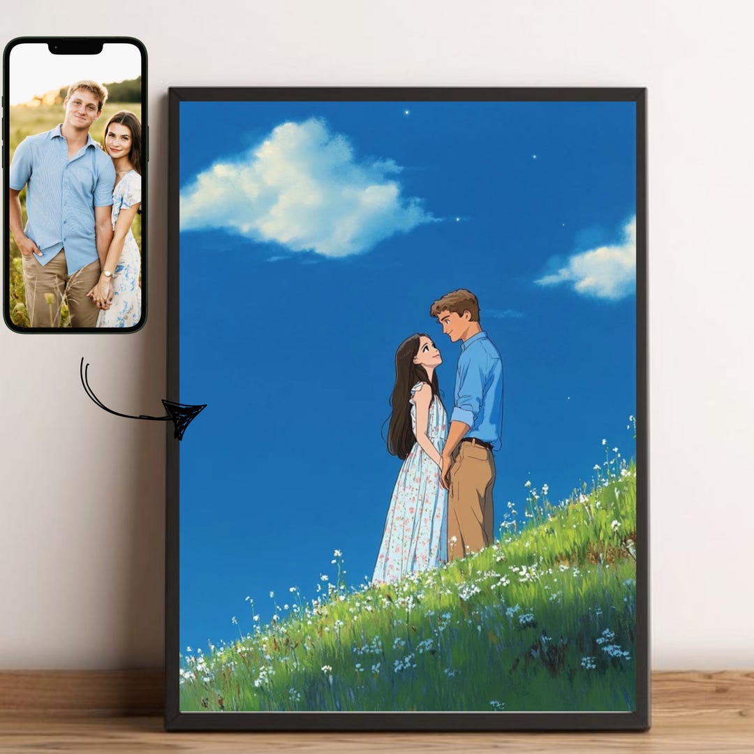 Custom Ghibli-style Portrait Poster Couple Portrait Custom Anime ...
