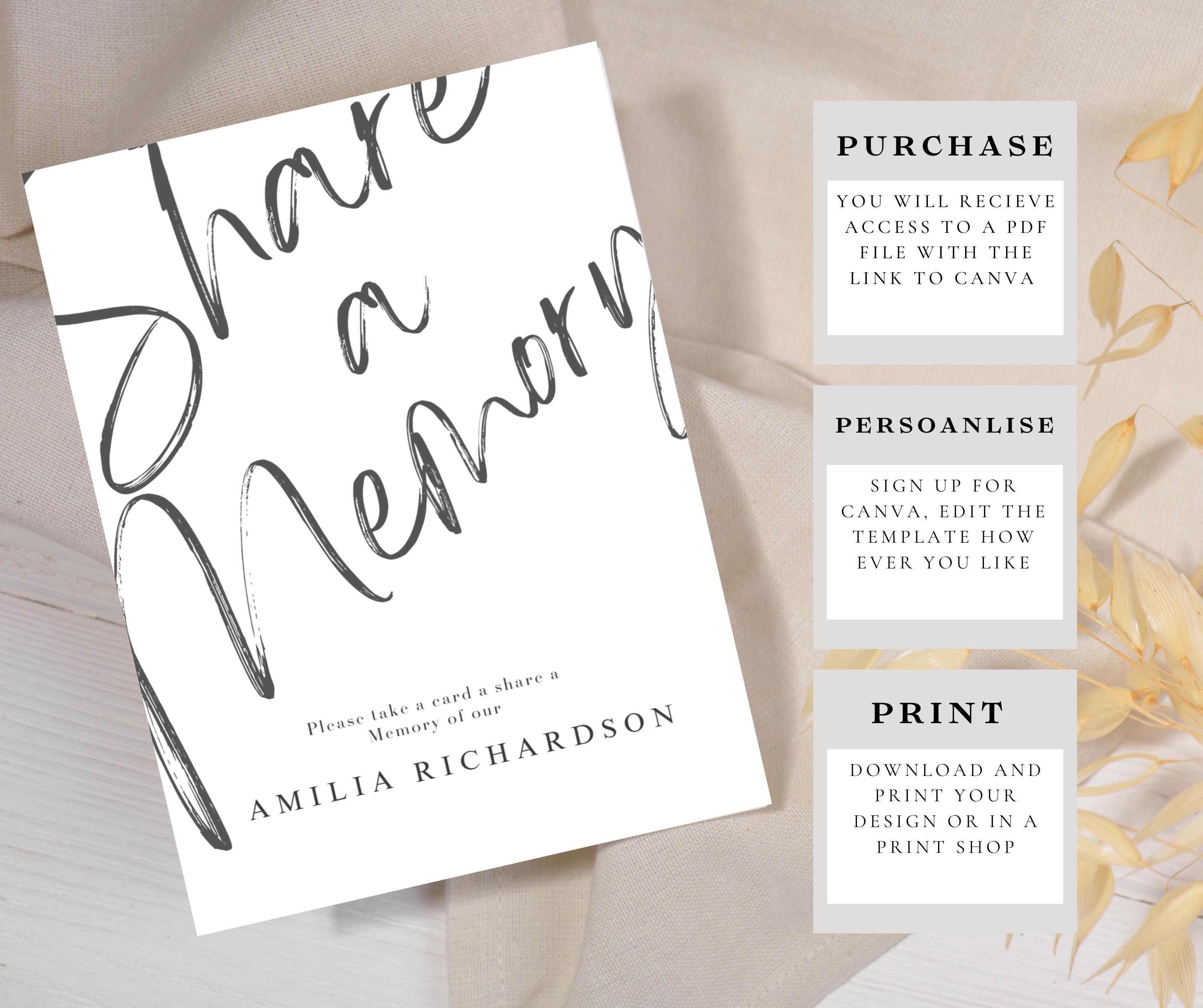 Share a Memory Sign and Card Template Favorite Memory Funeral Keepsake ...