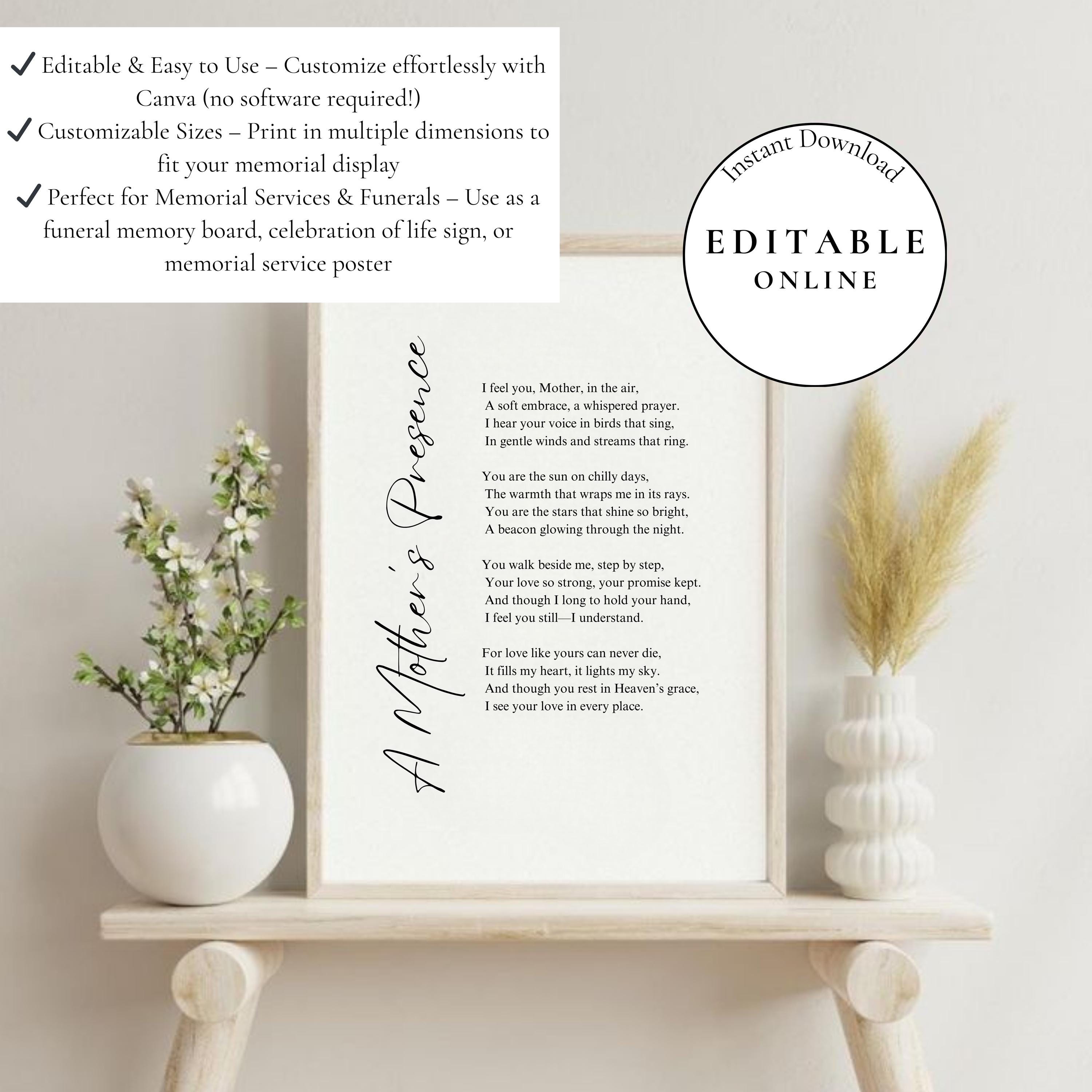 Custom Funeral Poem Print Poem Remembrance Poem Memorial Keepsake Poems ...