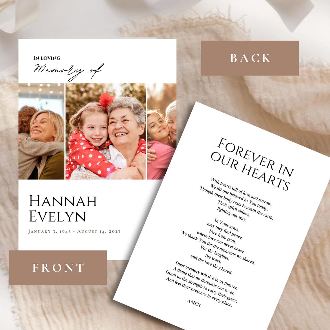 Obituary Template Memorial Prayer Card Funeral Keepsake Poem Prayer ...