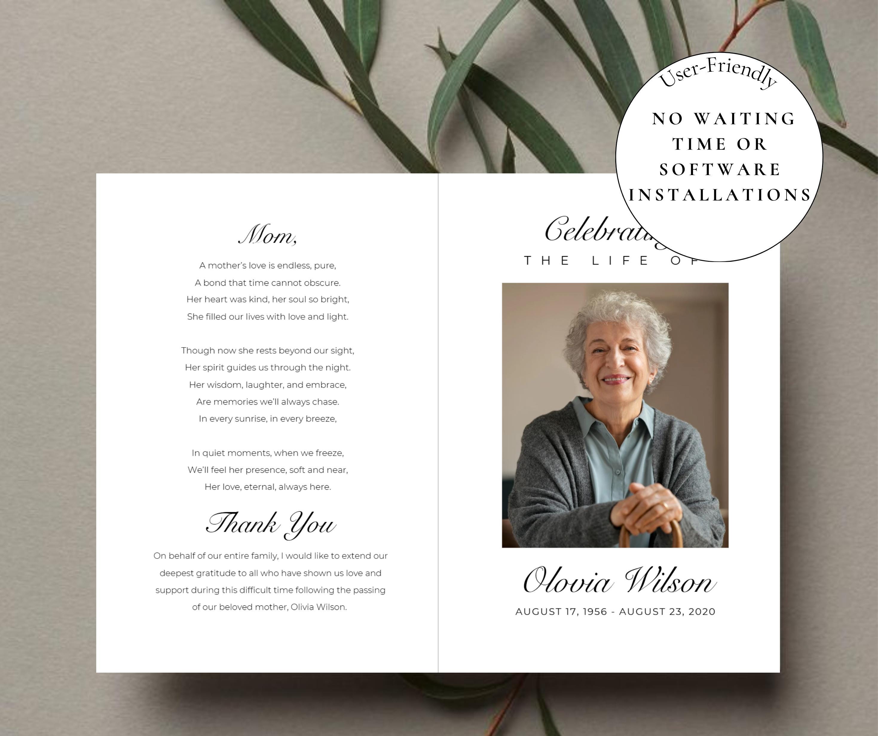Editable Funeral Service Program Template Funeral Memorial Obituary ...