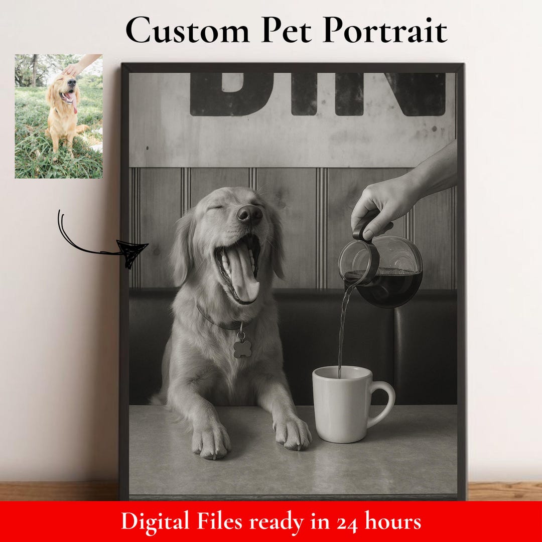 Custom Pet Portrait Photo Funny Kitchen Wall Art Coffee for Dogs Print ...