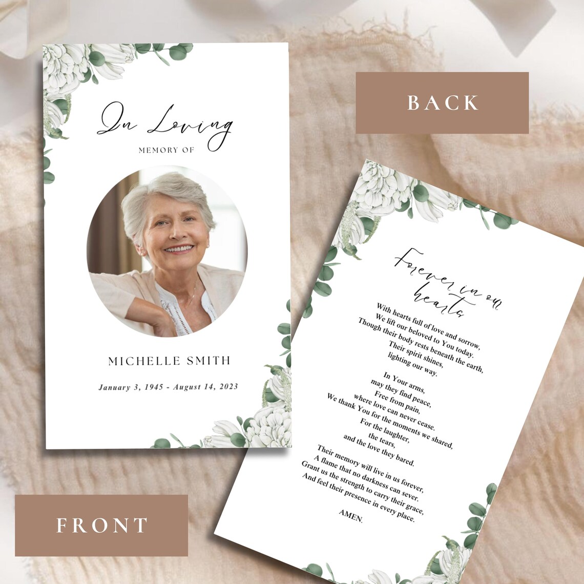 Memorial Prayer Card Funeral Keepsake Prayer Card Template Celebration ...