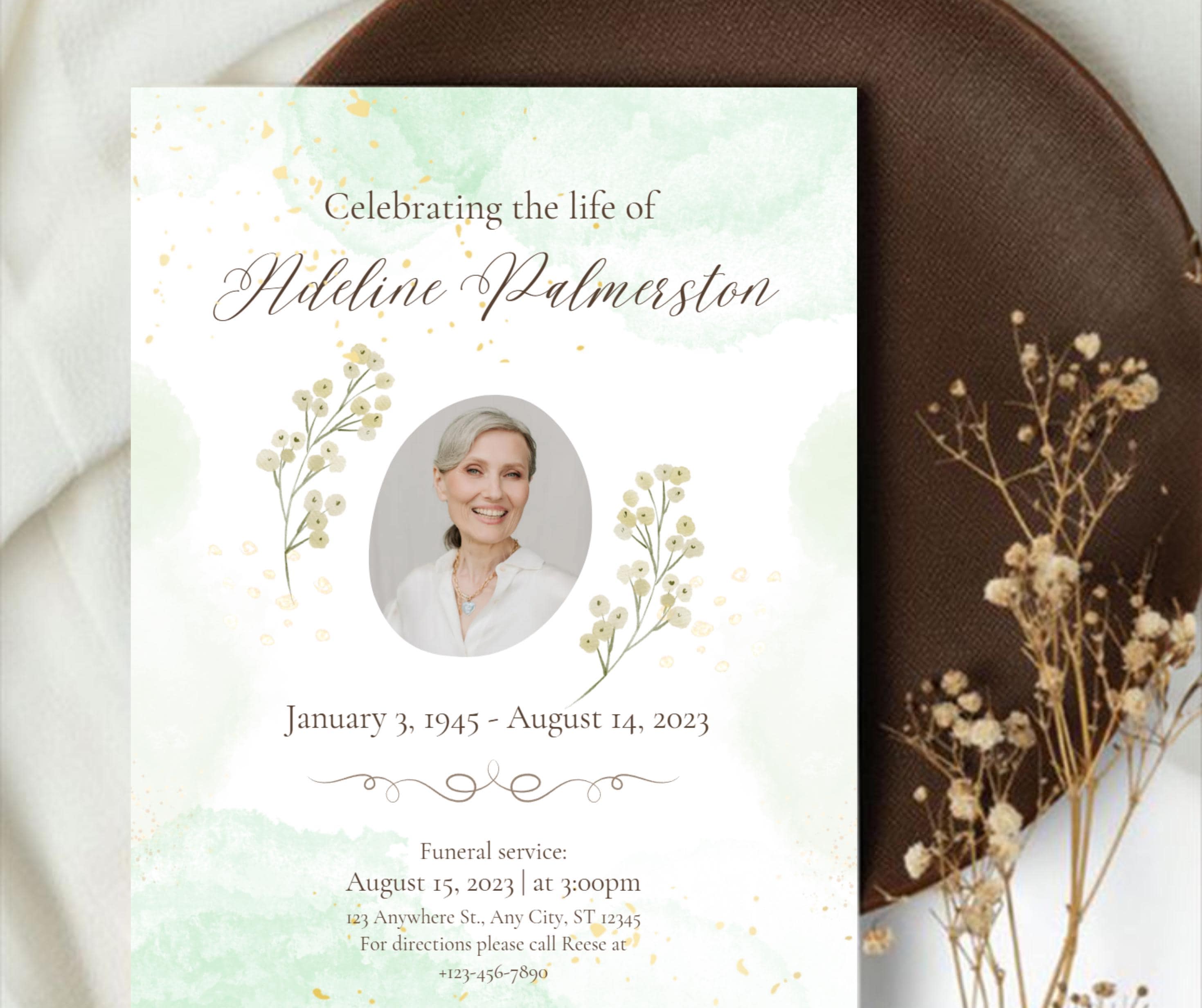 Funeral Invitation Modern Digital Template Celebration of Life Evite ...