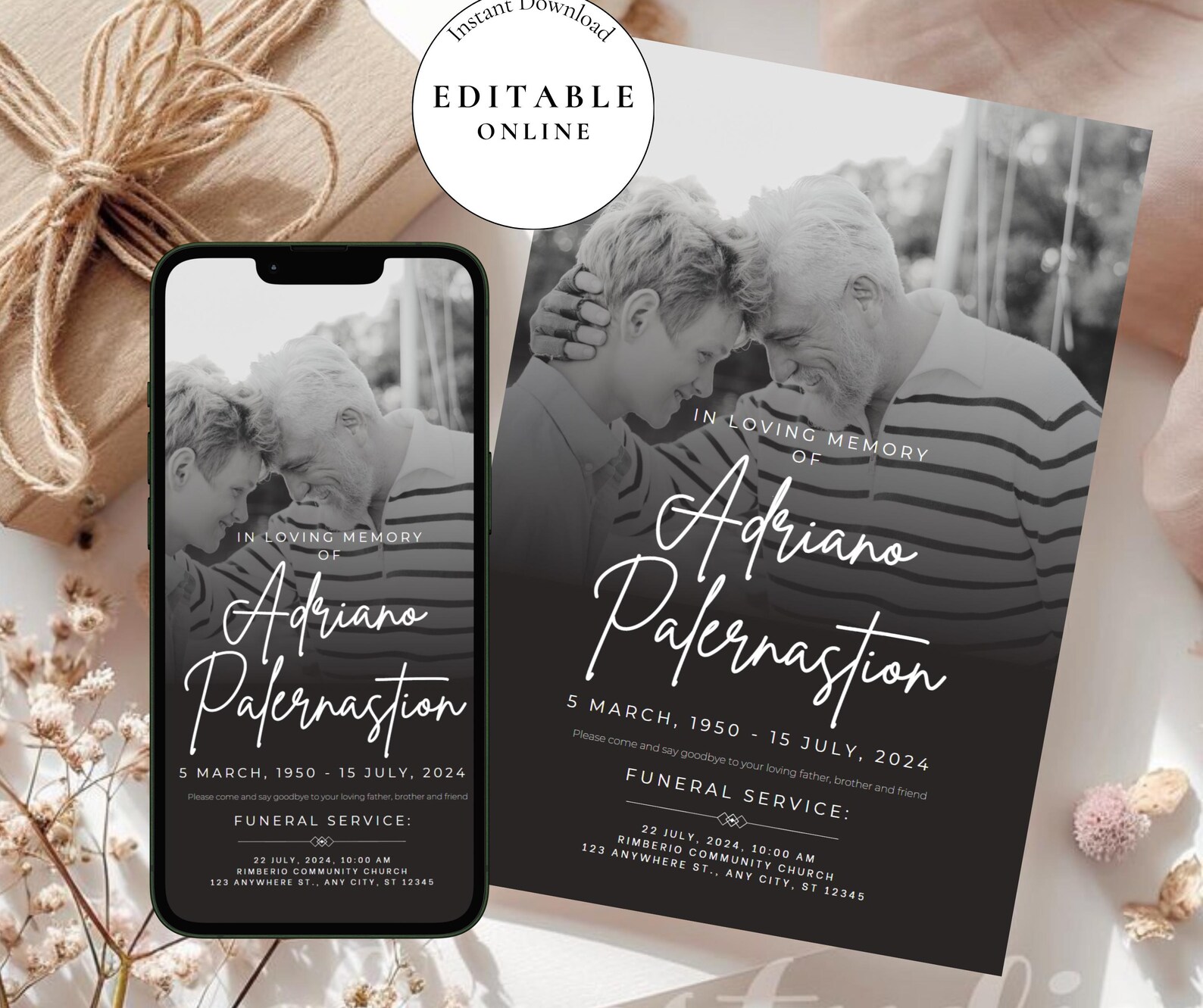 Funeral Invitation Memorial Service Invite Template Funeral Evite ...